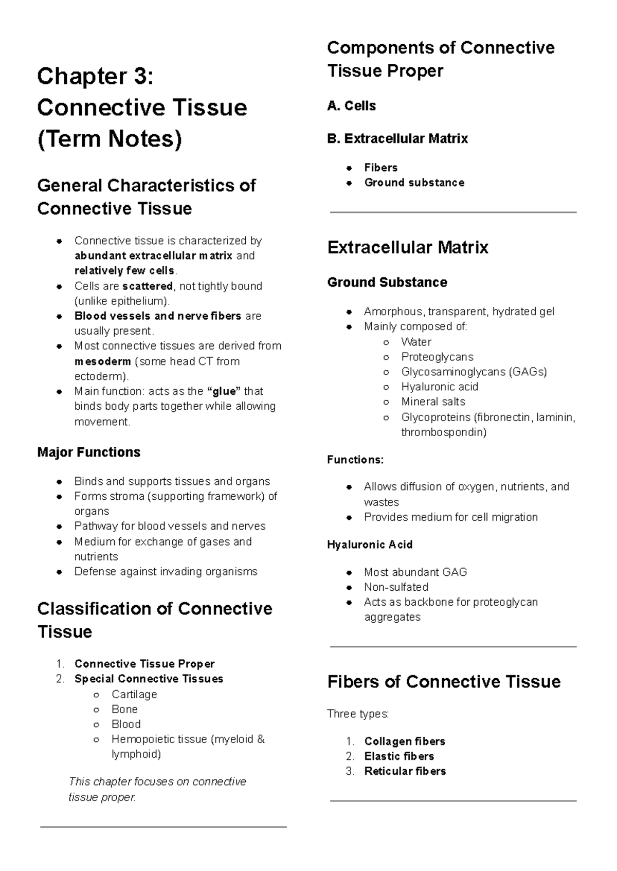 Connective Tissue: Histology (Chapter 3 Term Notes) - Studocu