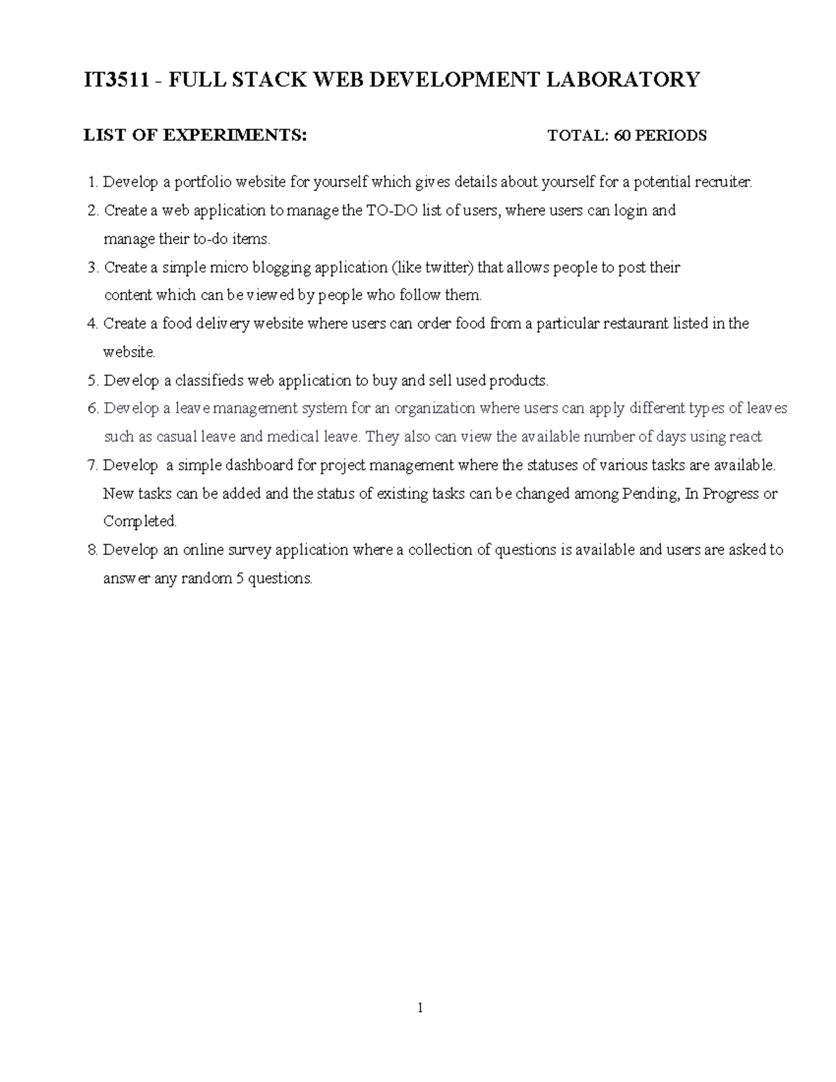 IT3511 FULL STACK WEB DEV: LAB EXPERIMENTS & PROGRAMS - Studocu