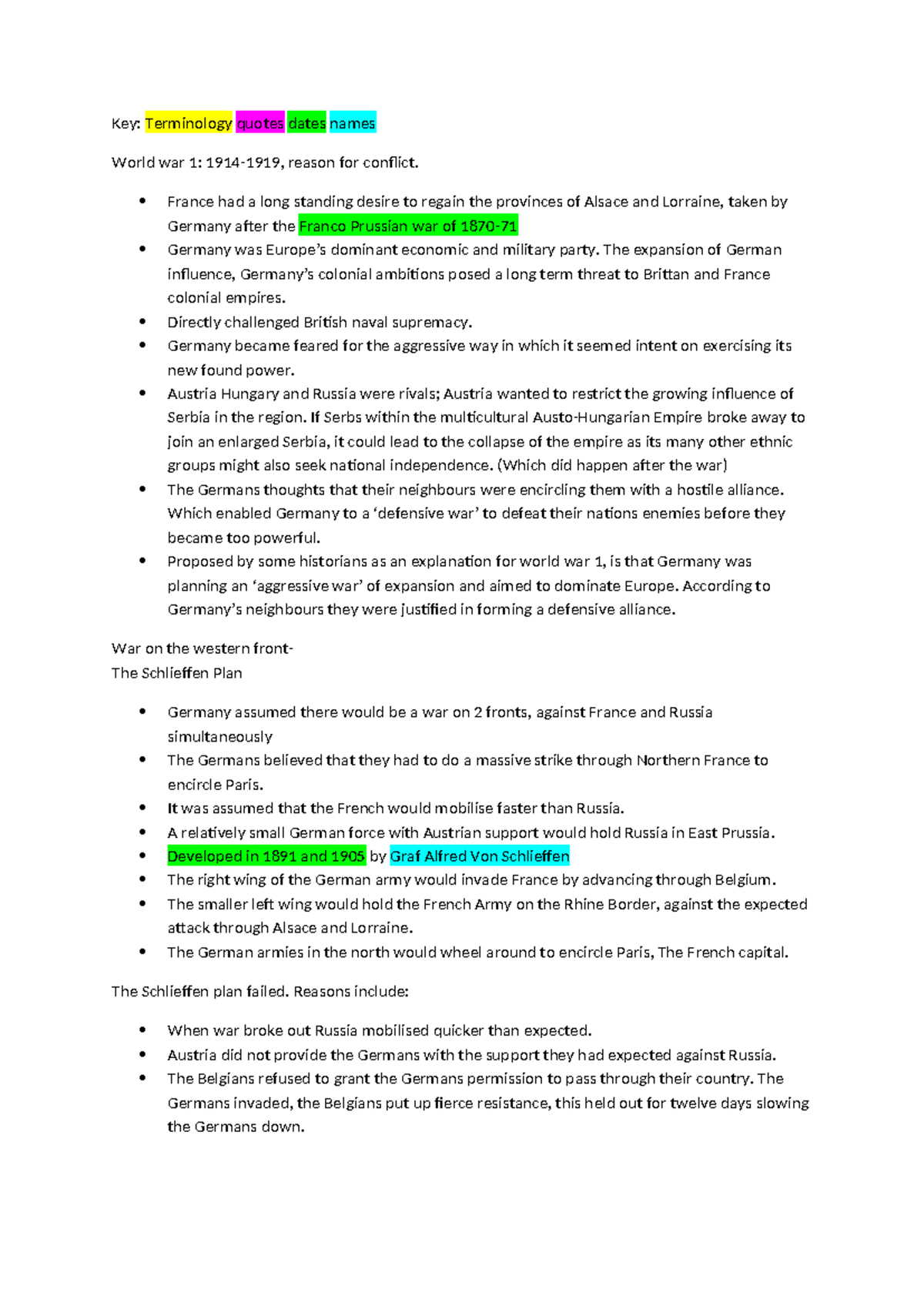 Modern History Notes - For Trials - Key: Terminology quotes dates names ...