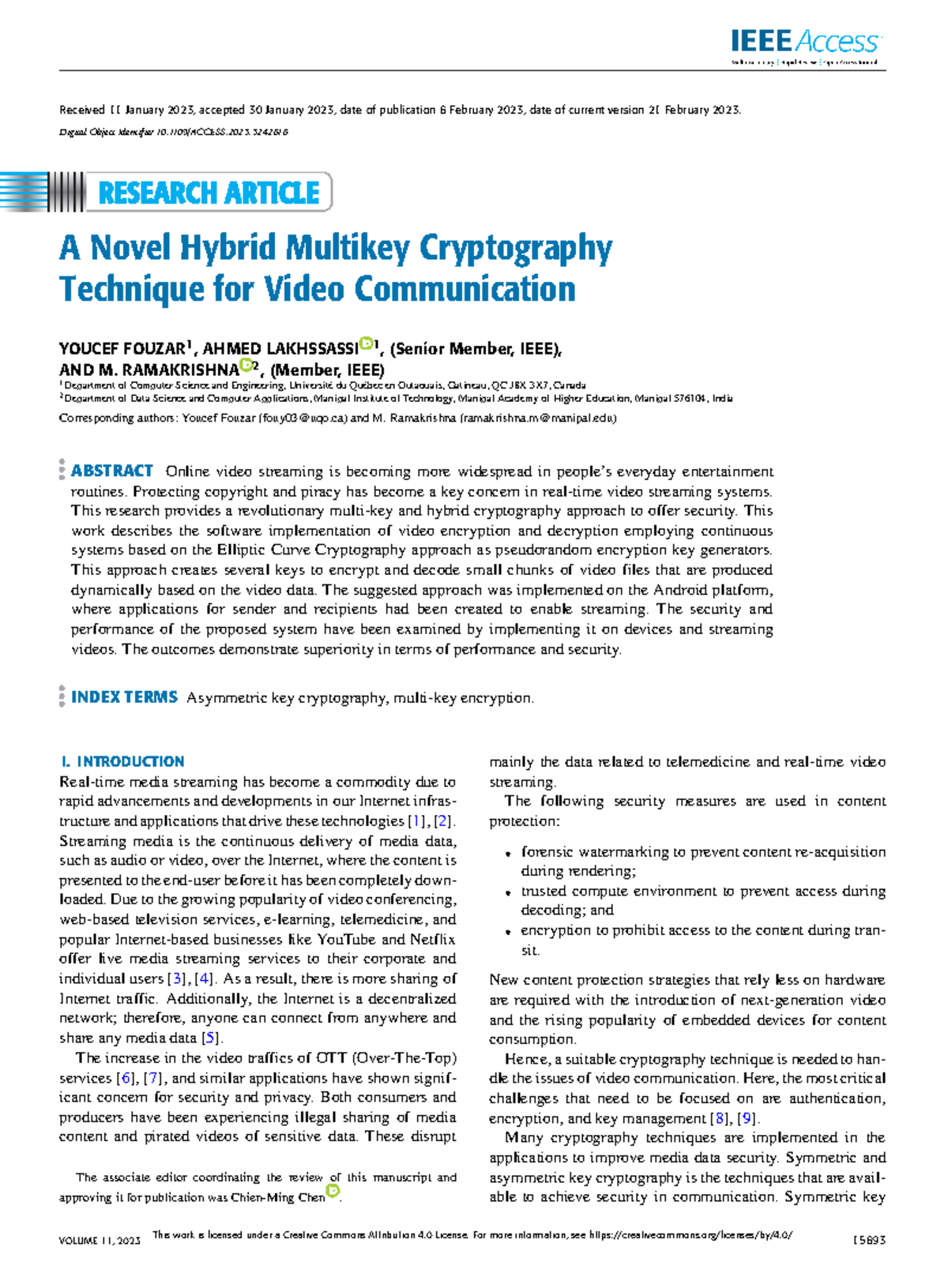 A Novel Hybrid Multikey Cryptography Technique for Video Communication - Received 11 January ...