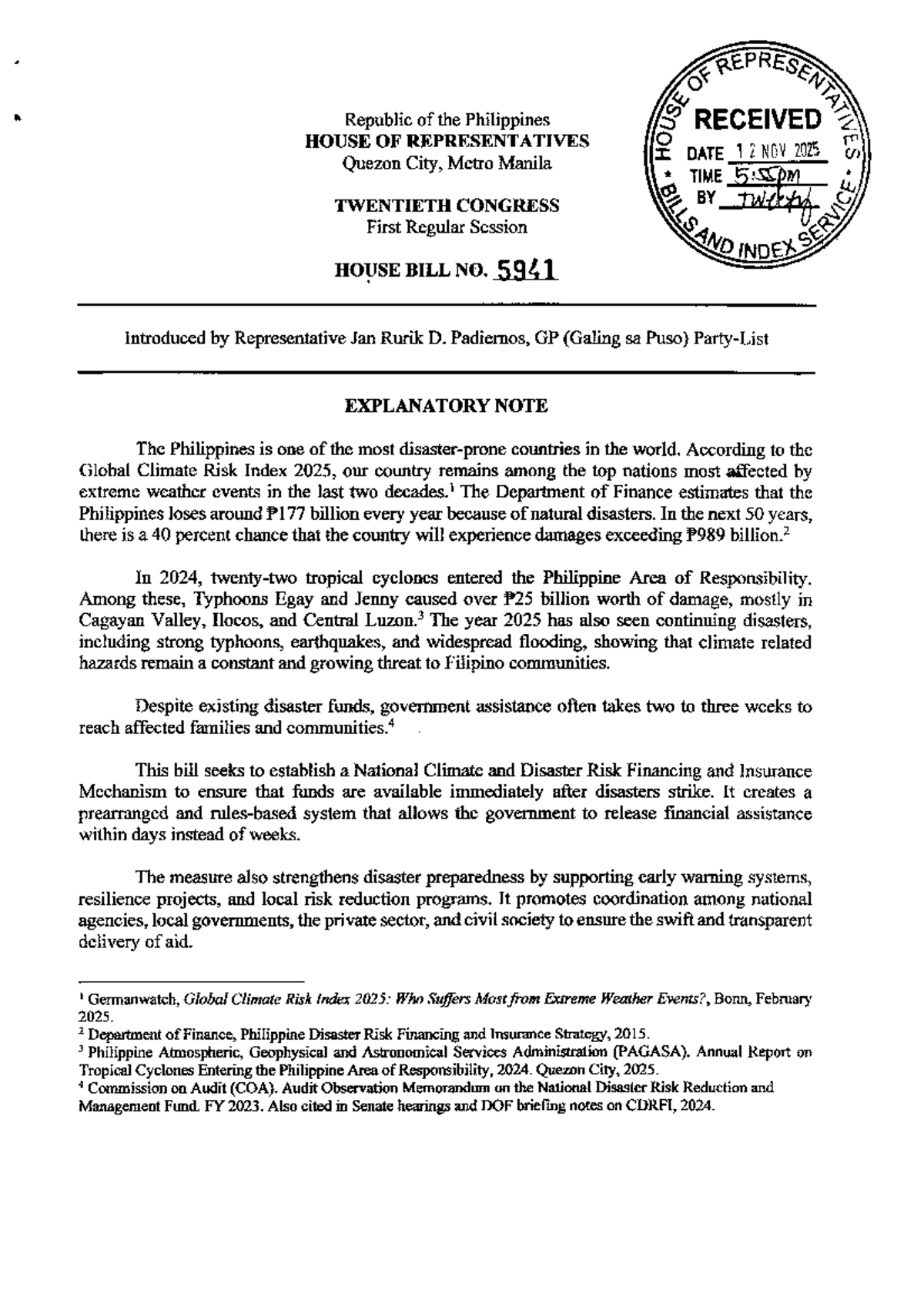House Bill No. 5: National Climate and Disaster Risk Financing ...