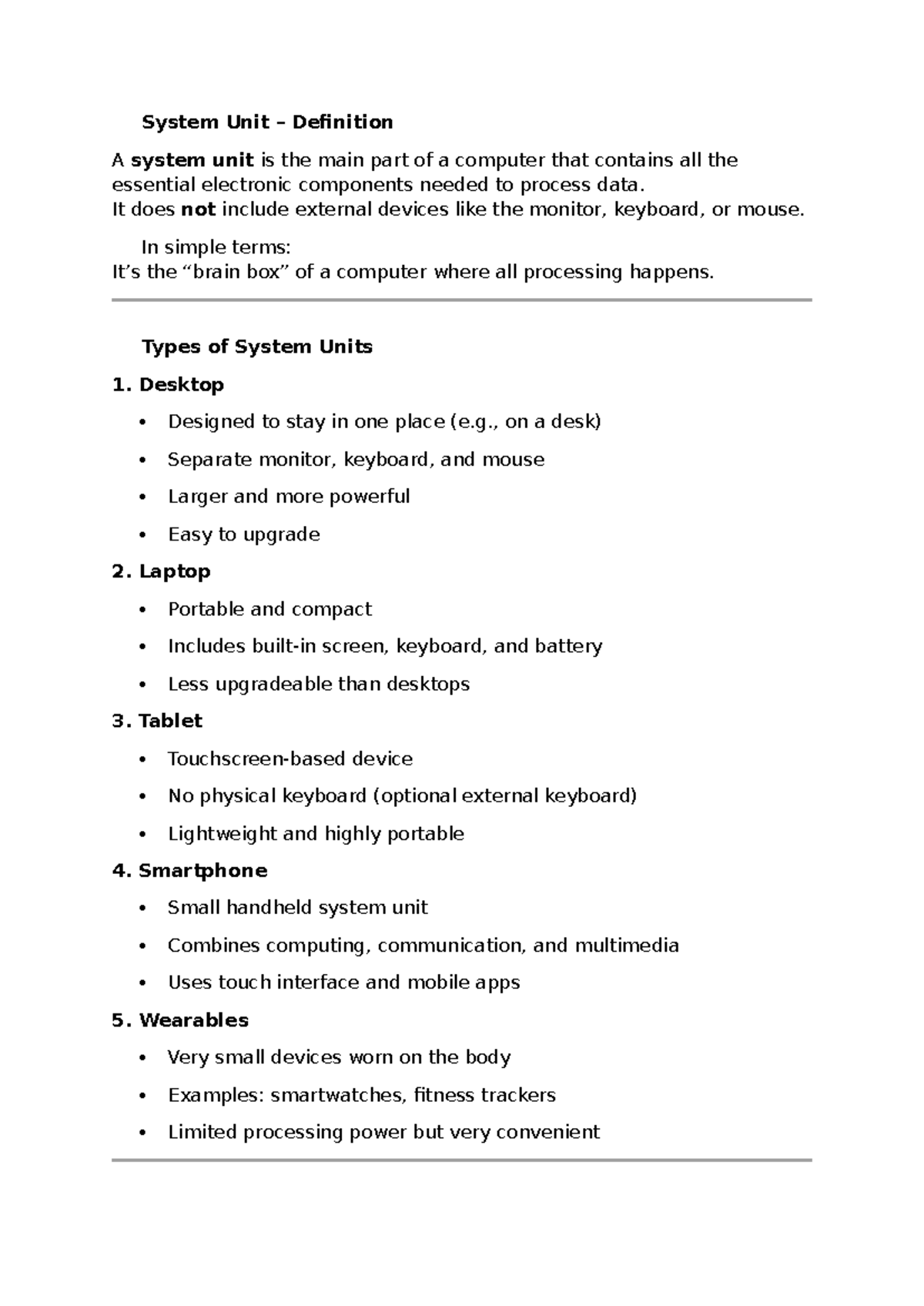 System Unit Overview: Types & Main Components Explained - Studocu