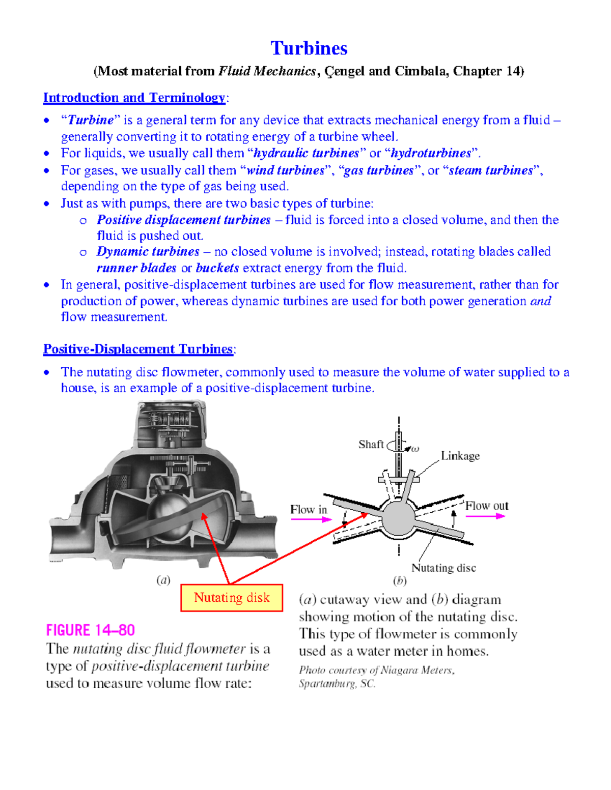 Turbines Lecture Notes (Fluid Mechanics, Çengel & Cimbala, Ch. 14 ...