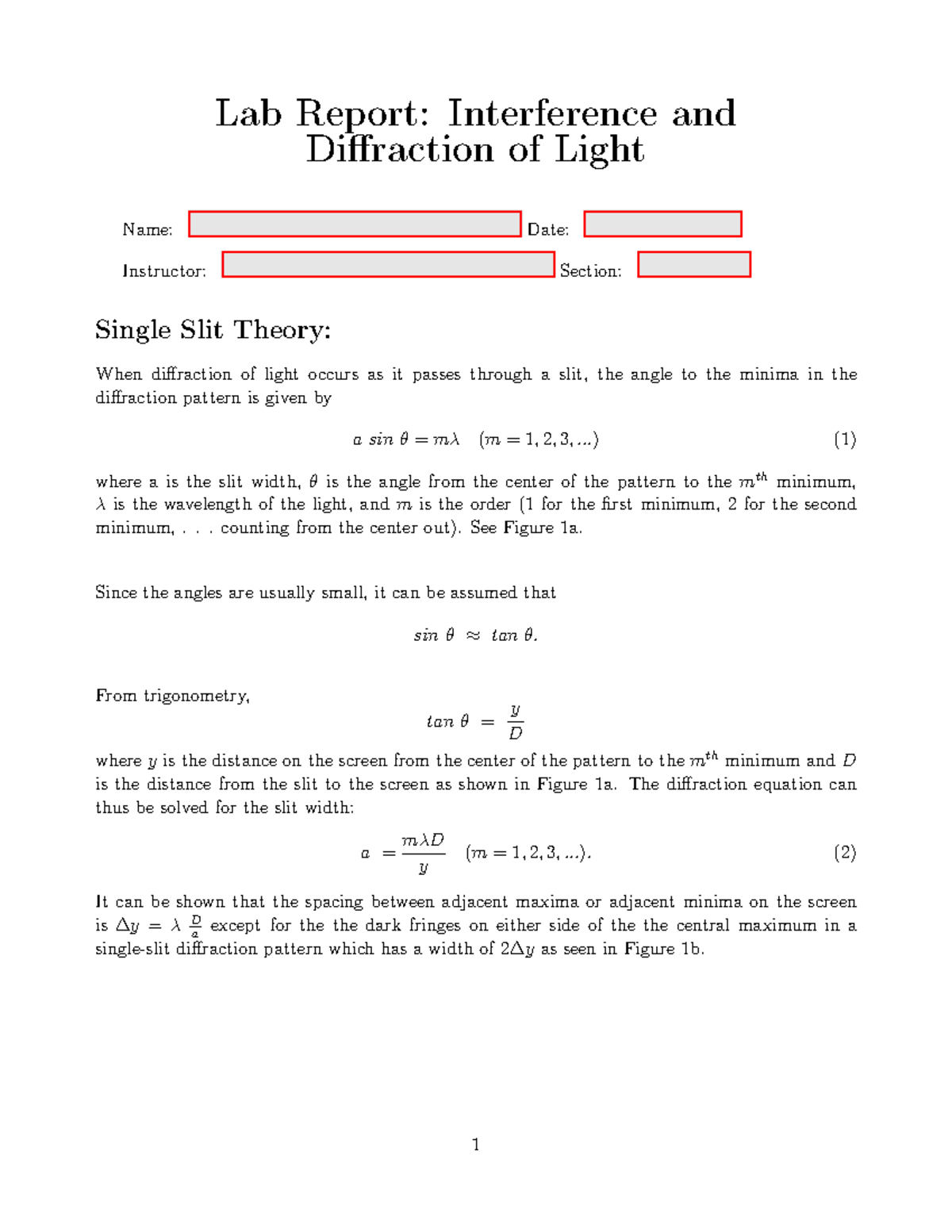 Interference and Diffraction Lab Report (PHY101) - Studocu