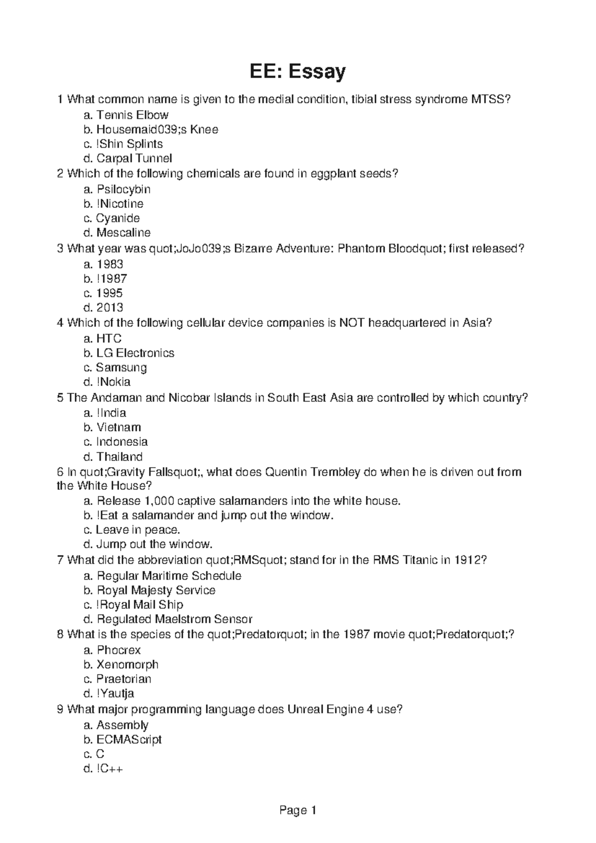 EE151 Powerpoint 4 - EE: Essay 1 What common name is given to the ...