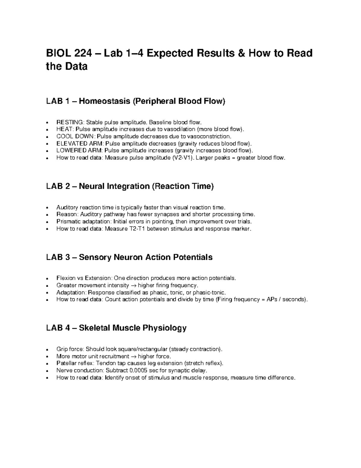BIOL 224 Lab 1-4 Expected Results & Data Interpretation Guide - Studocu