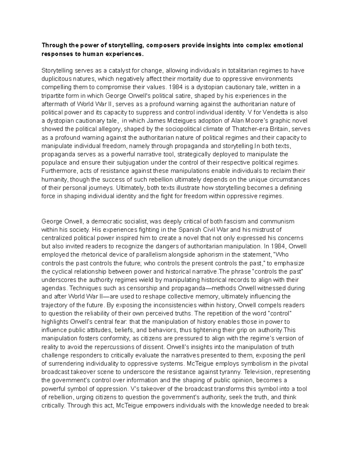 ENG 101 - Assessment 1: Analyzing Dystopia in V for Vendetta and 1984 ...