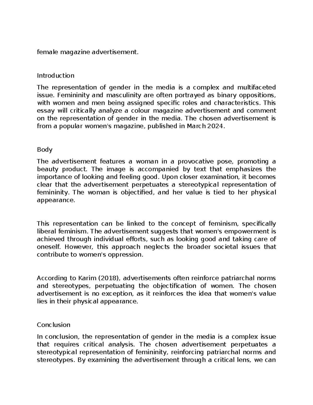 ENG 202: Analyzing Gender Representation in Magazine Ads - Studocu