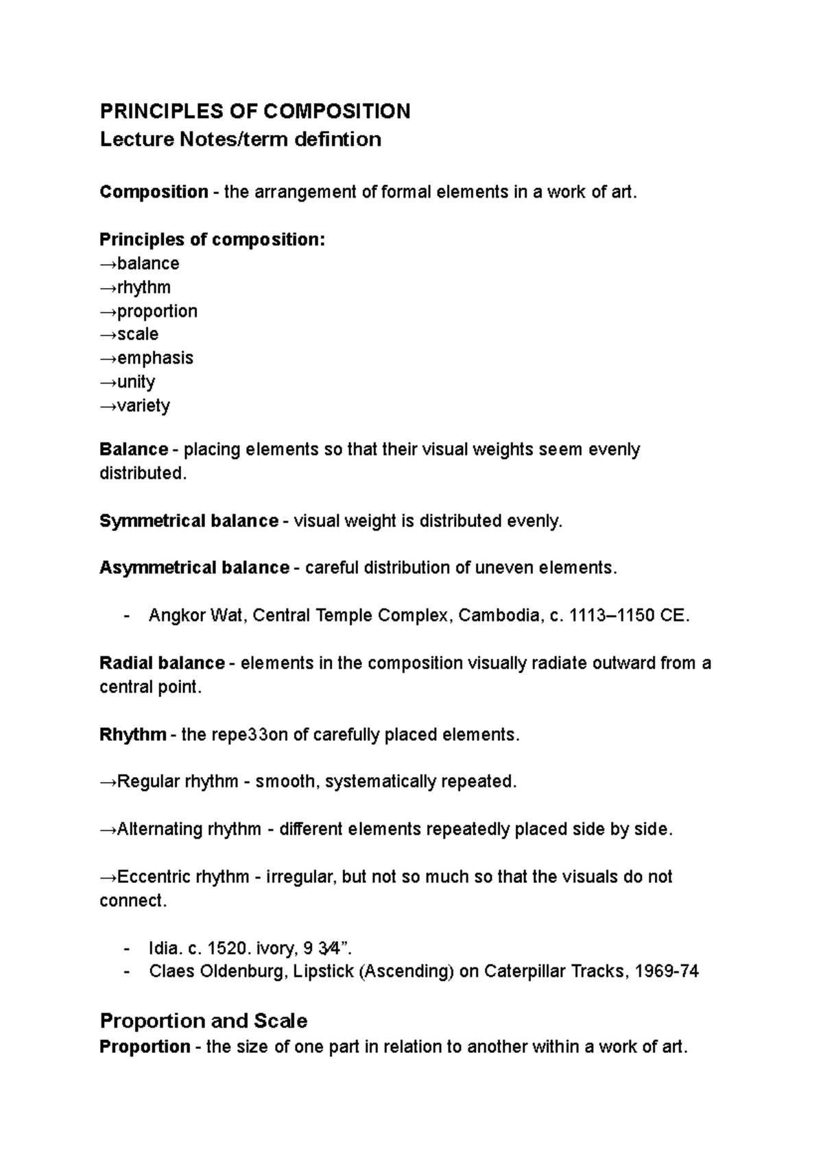 Art 101- Principles of composition Lecture Notes - PRINCIPLES OF ...