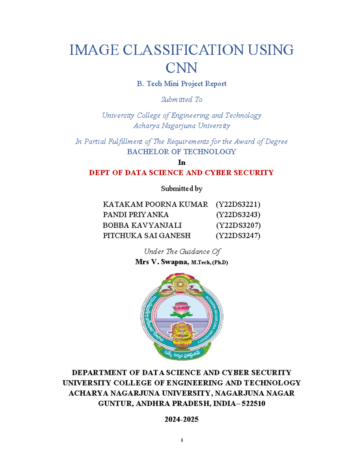 B.Tech Mini Project Report: Image Classification Using CNN (Y22DS ...
