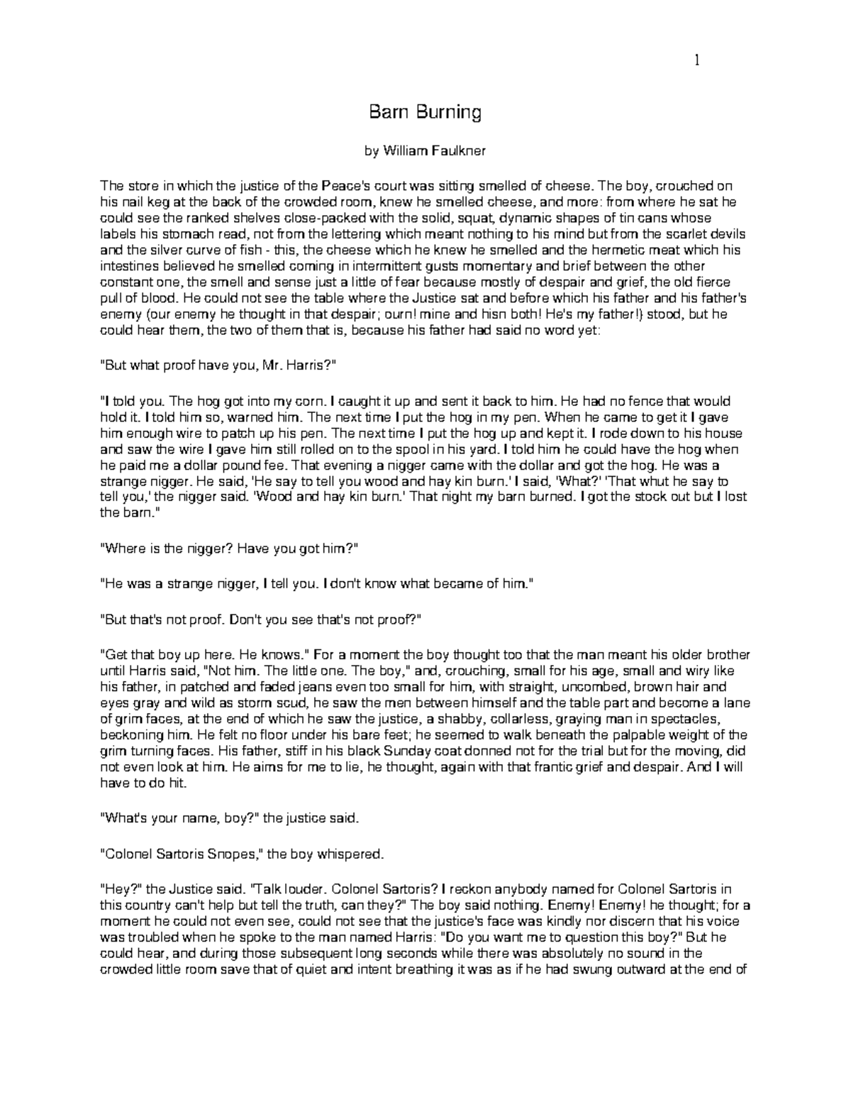 William Faulkner's "Barn Burning": A Deep Dive Analysis - Studocu