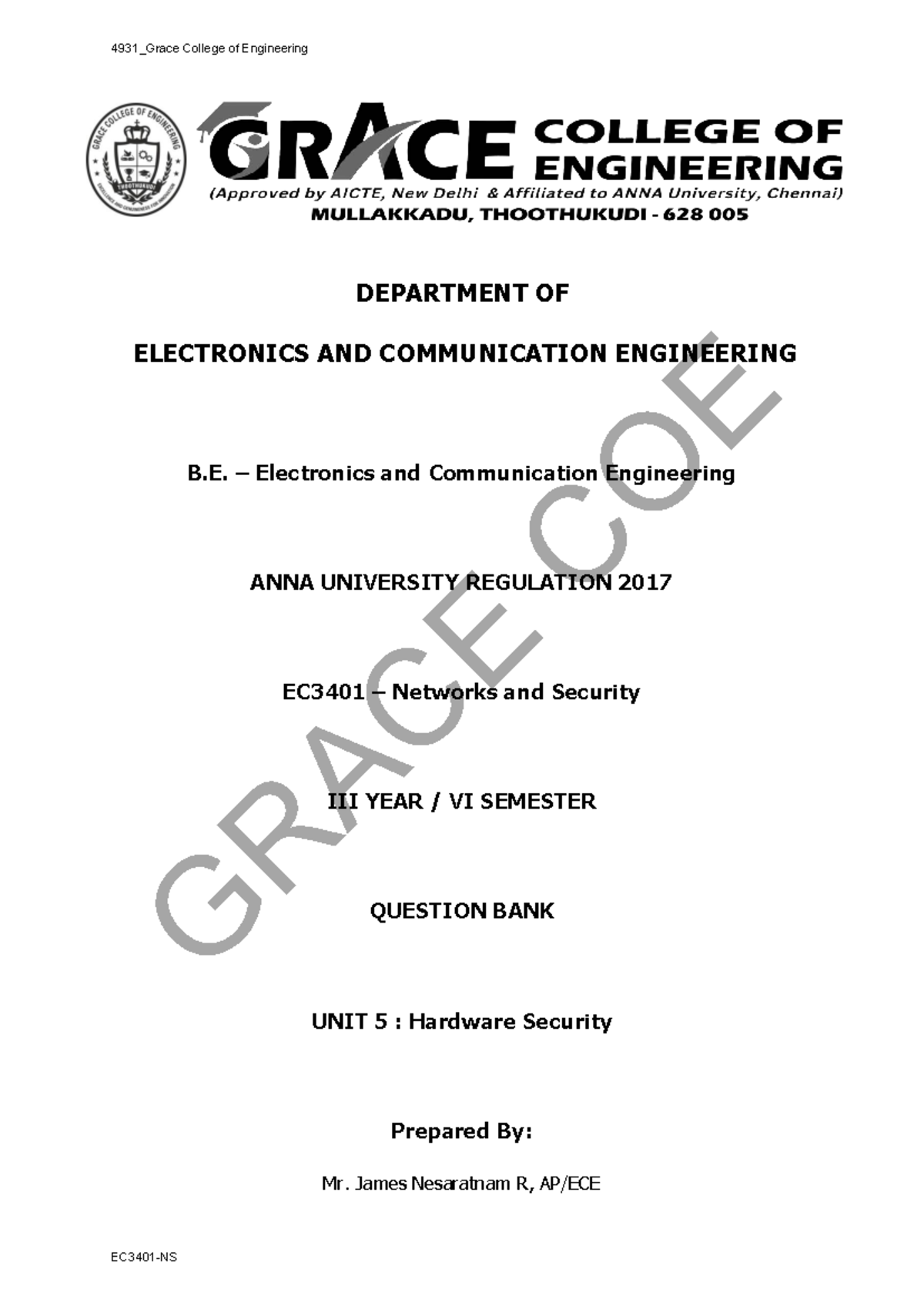 4931_ECE EC3401 Networks and Security Question Bank Unit 5: Hardware ...