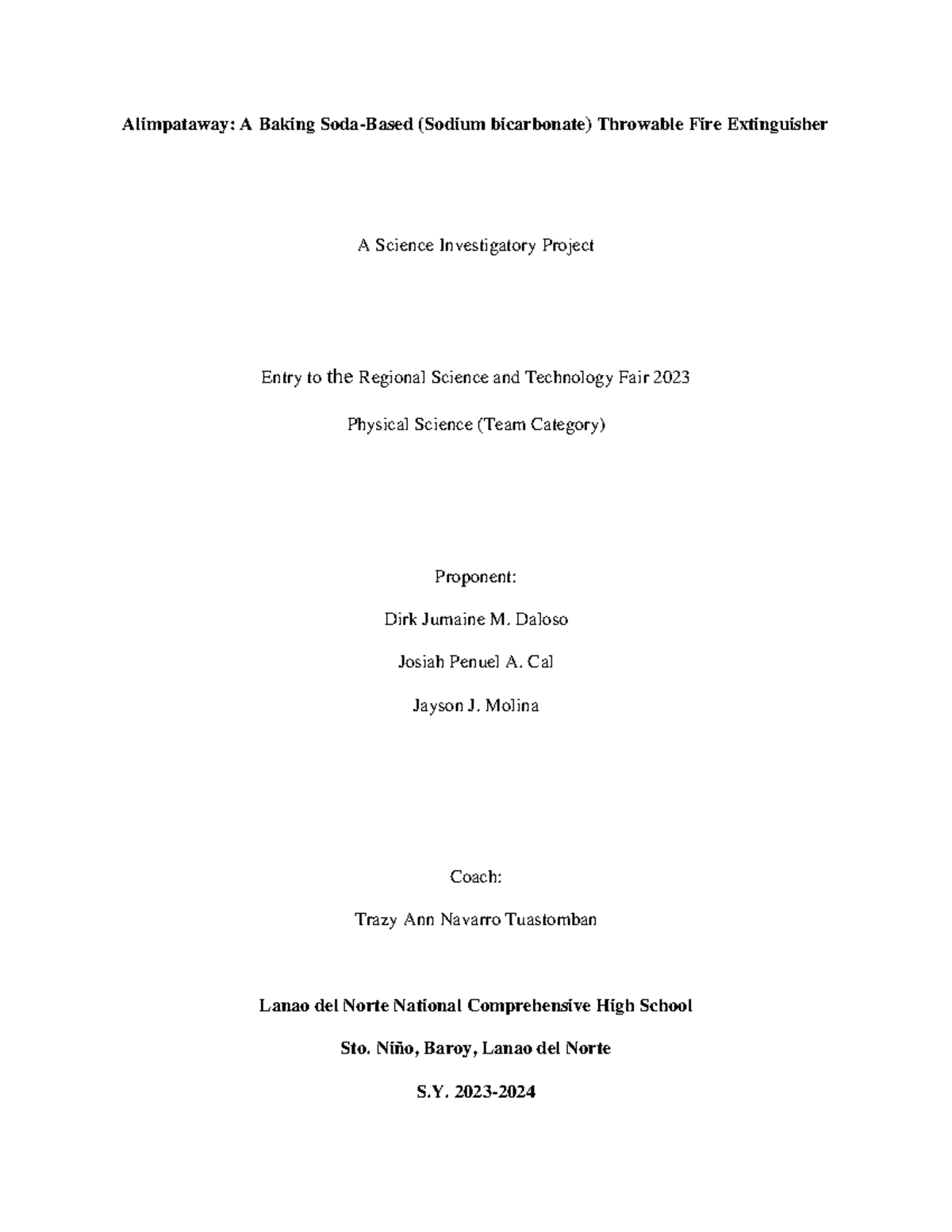 Alimpataway: A Sodium Bicarbonate Fire Extinguisher for Class A, B, C ...