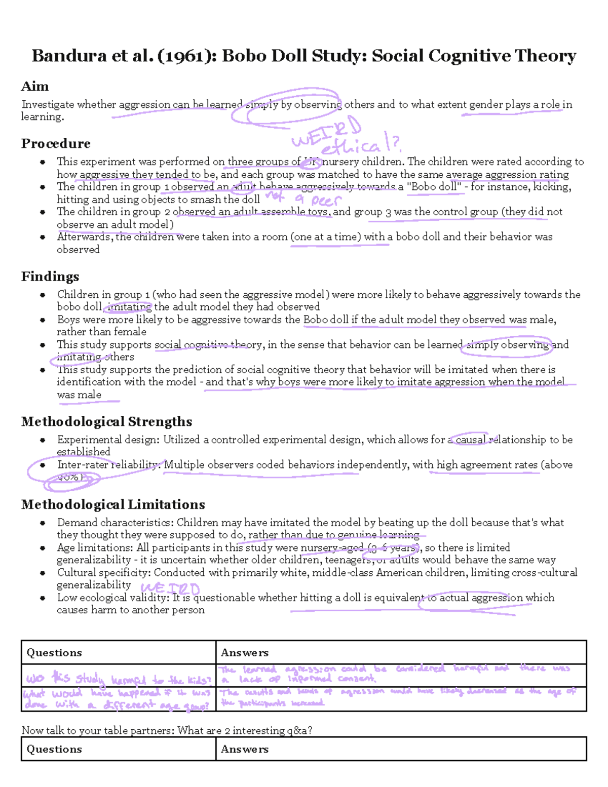 Annotated Study on Bandura's Bobo Doll Experiment: Social Cognitive ...