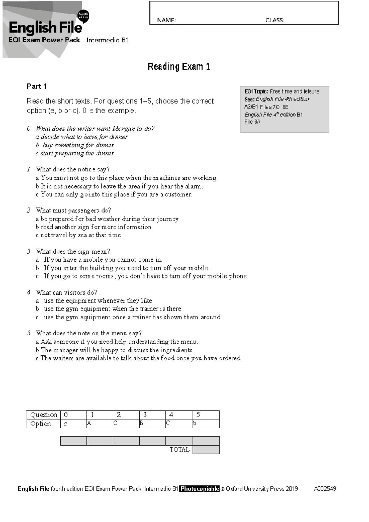 B1 Reading Exam 1 - English File 4th Edition Insights - Studocu