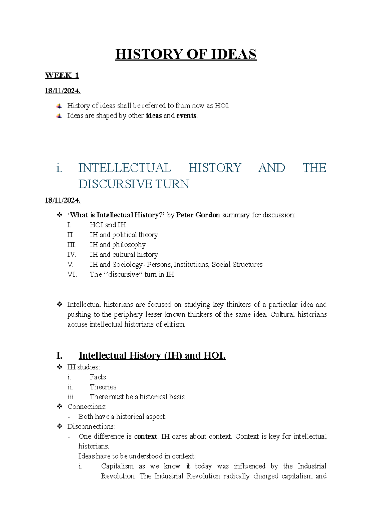HISTORY OF IDEAS (HOI) WEEK 1: Key Concepts and Discussions - Studocu