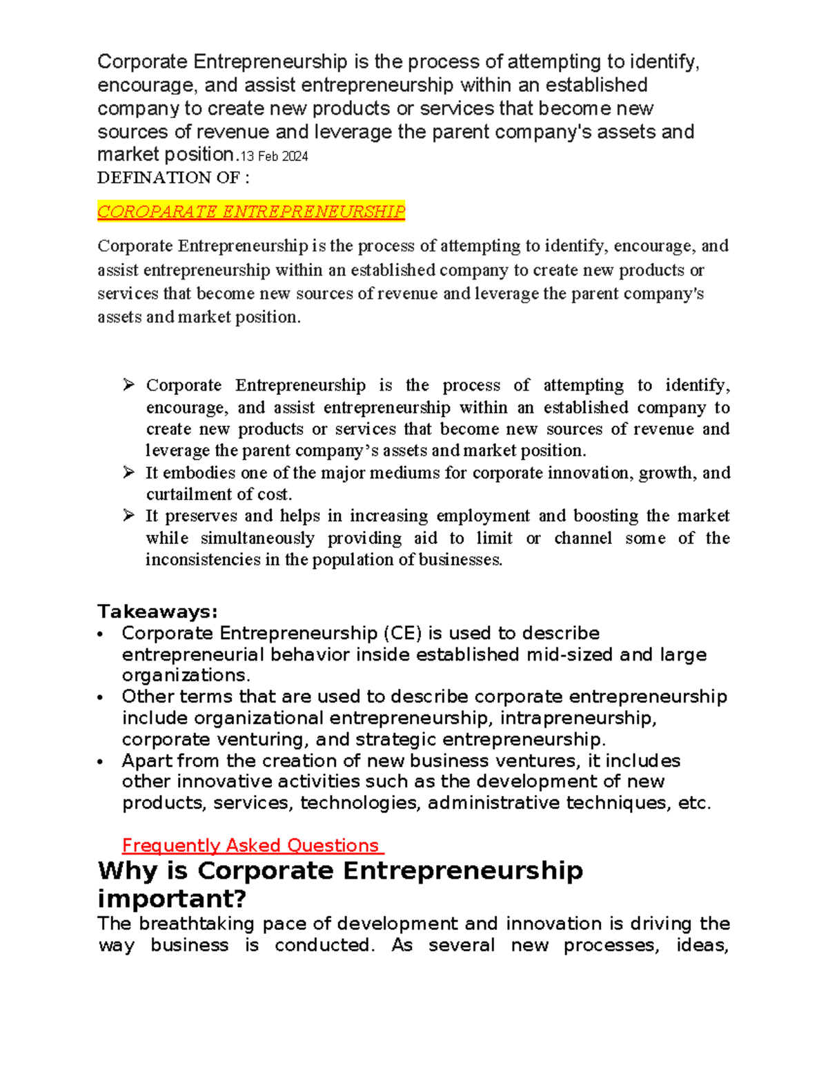 Corporate Entrepreneurship Notes (CE 101) - Key Concepts & Importance ...