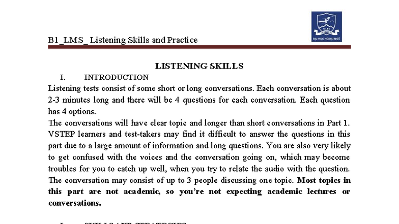 B1_LMS Listening Skills Practice Handout - Studocu