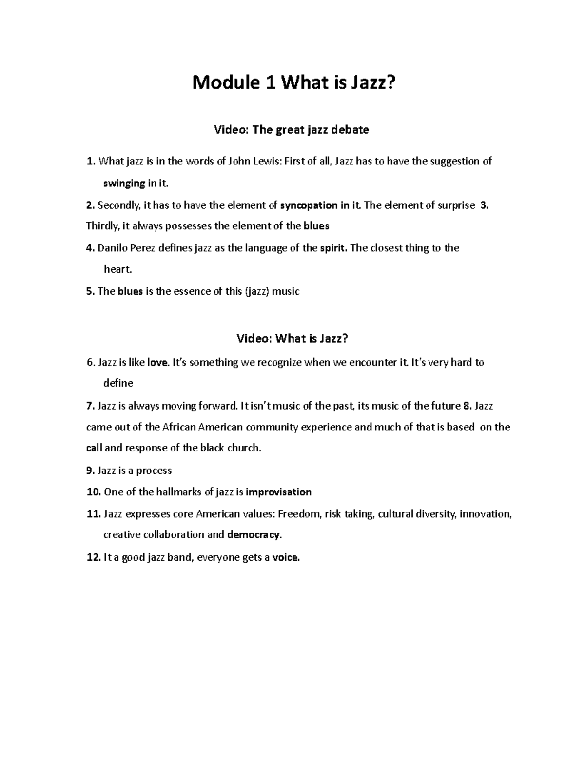 Module 1: What is Jazz? Key Questions and Insights - Studocu