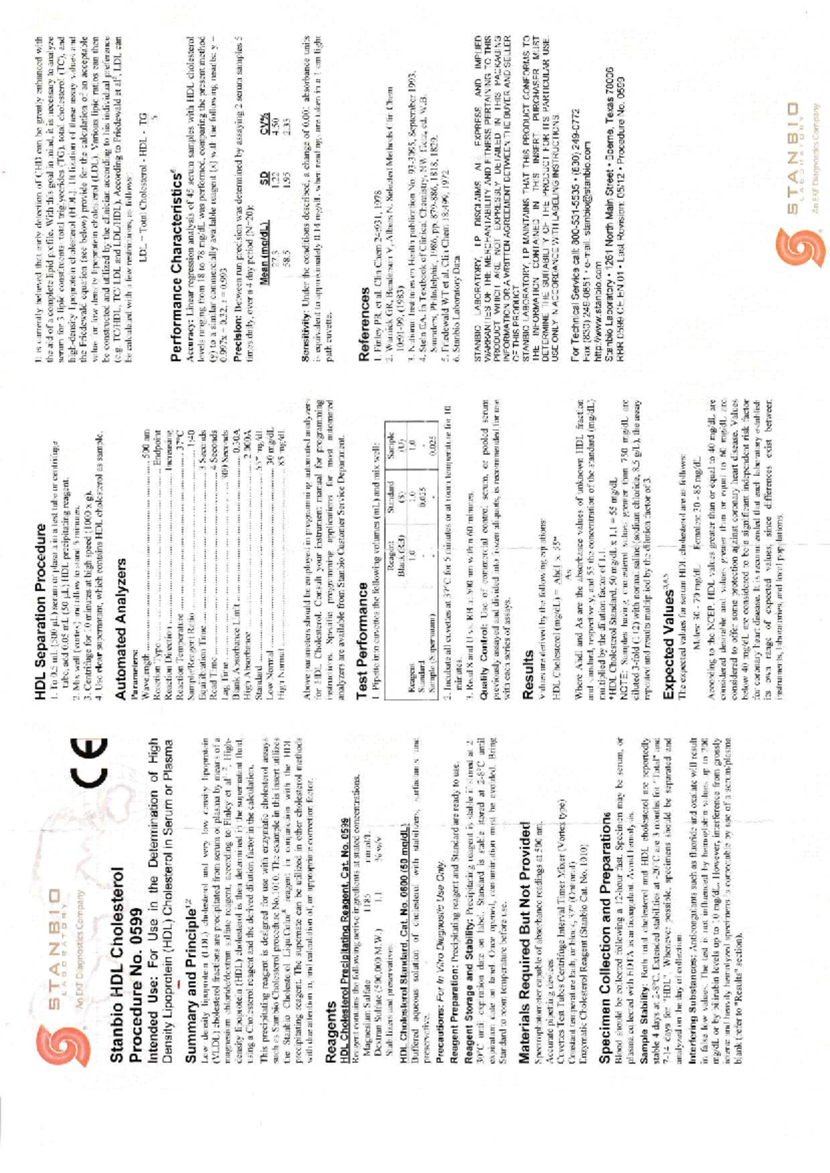 Stanbio HDL Cholesterol Procedure No. 0599: Separation Method - Studocu