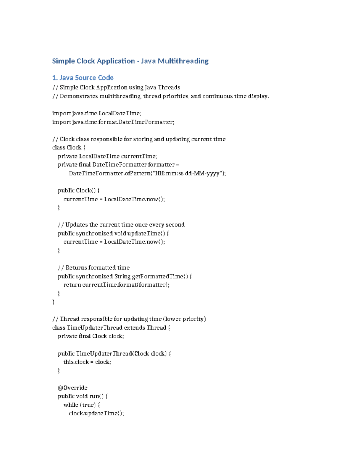 Simple Clock Application (Java Multithreading) - Source Code - Studocu