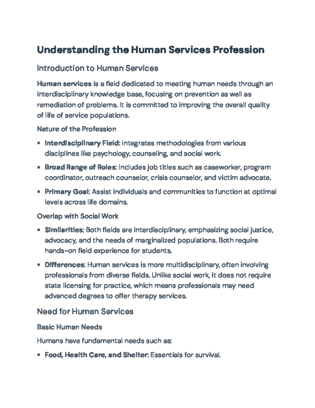 Human Services Profession: Scope, Significance, and Standards - Part I ...
