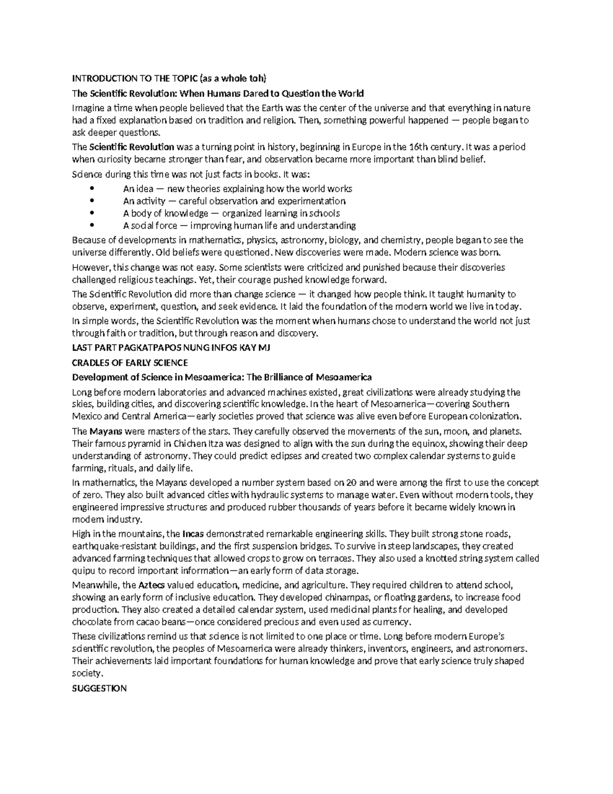 STS 3 - The Scientific Revolution and Early Science Cradles - Studocu