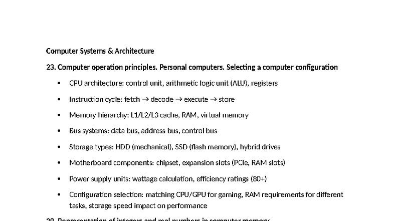 Computer Systems Architecture 23: Principles and Configurations Guide - Studocu