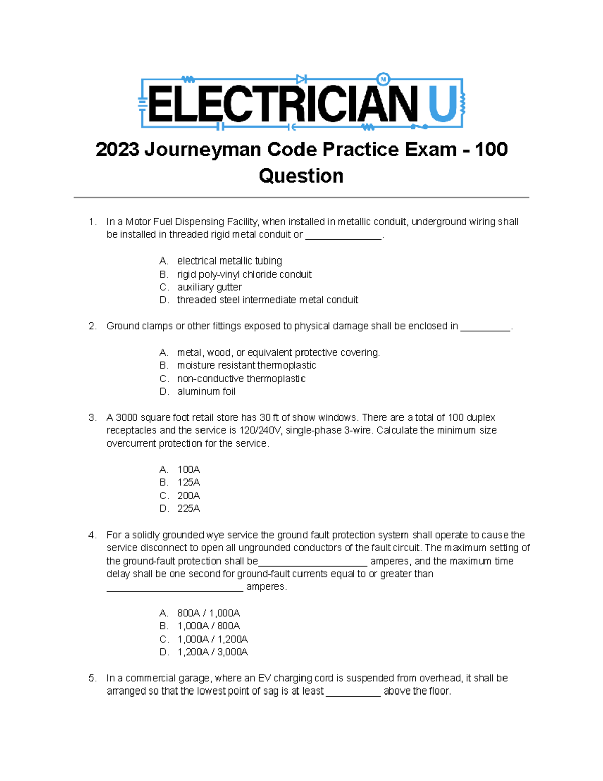 2023 Journeyman Code Practice Exam - 100 Questions - Studocu