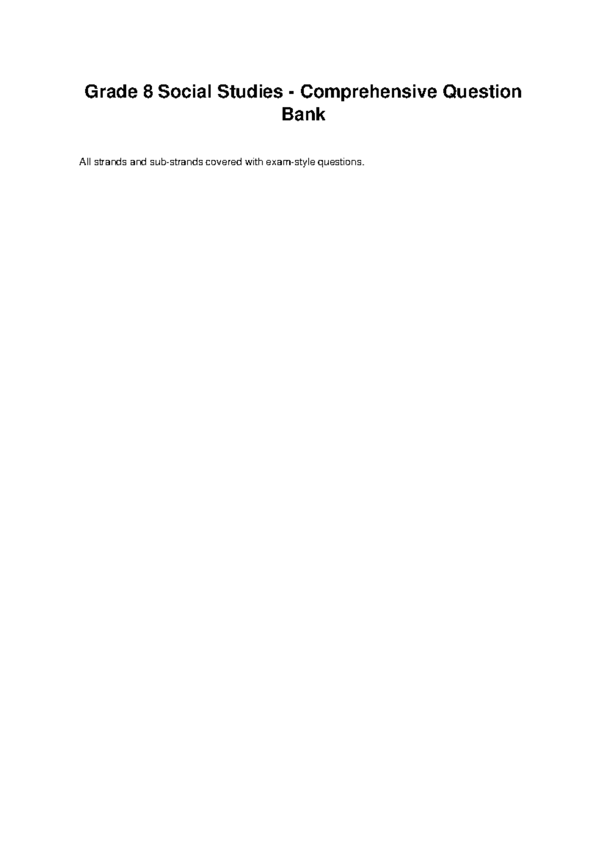 Grade 8 Social Studies Comprehensive Q Bank: All Strands Covered - Studocu