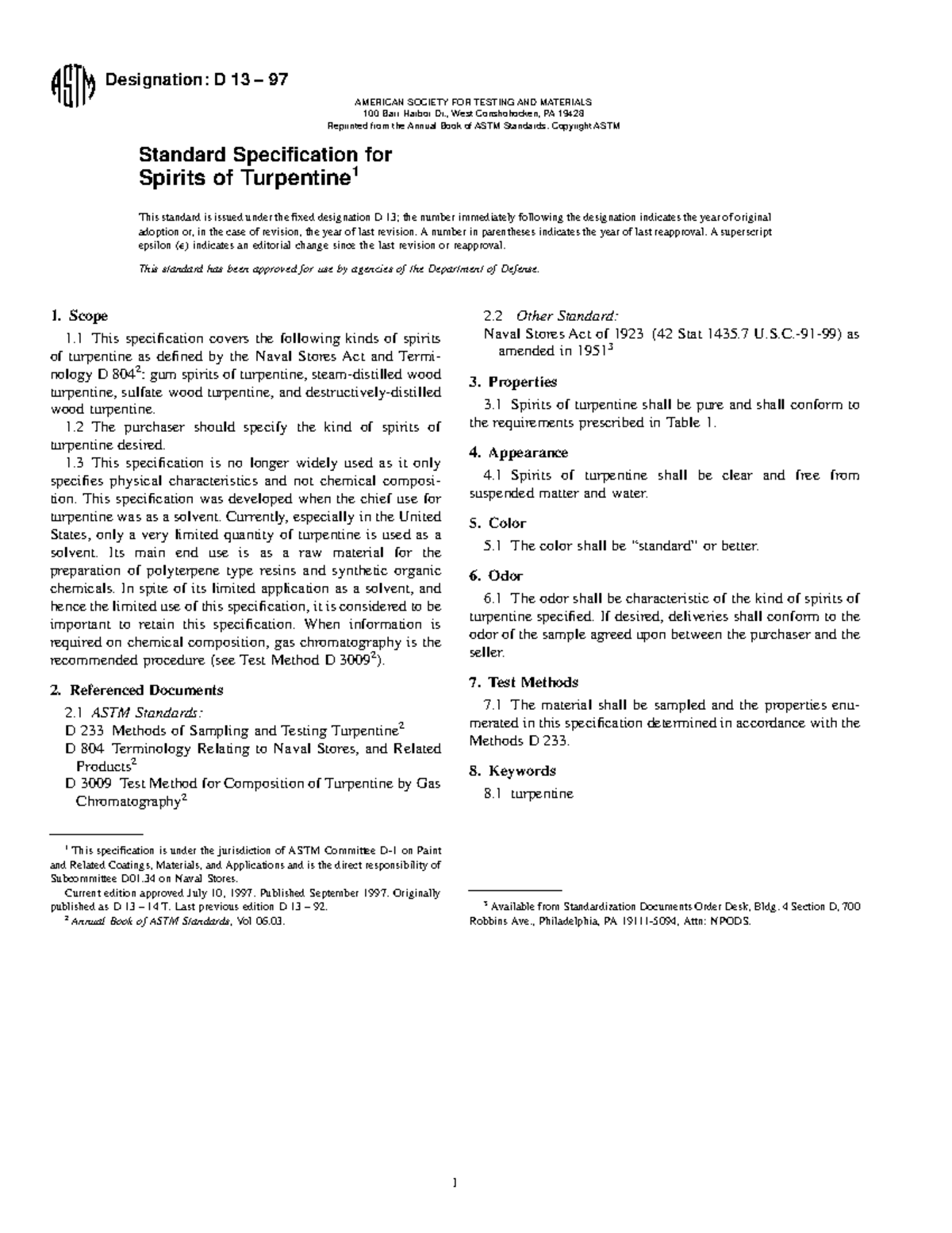 ASTM D 13 Standard Specification for Spirits of Turpentine - Studocu