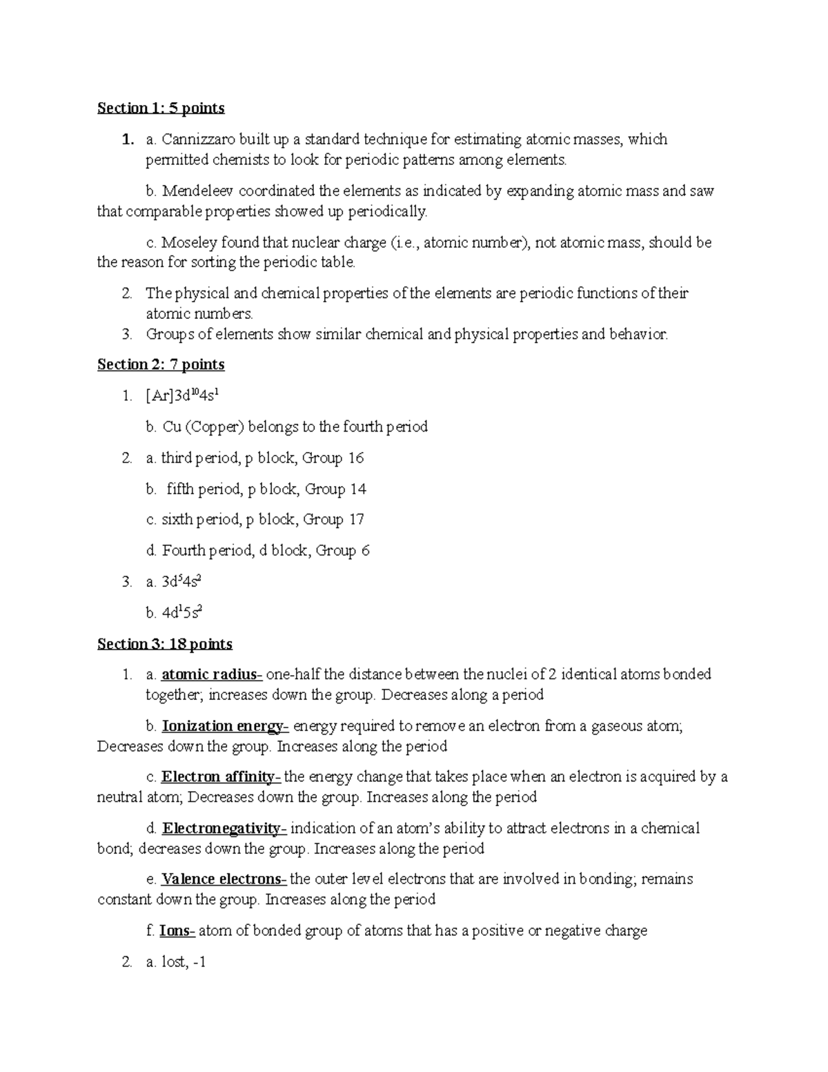 Chapter 5 Homework - Identifying Elements on the Periodic Table - Studocu