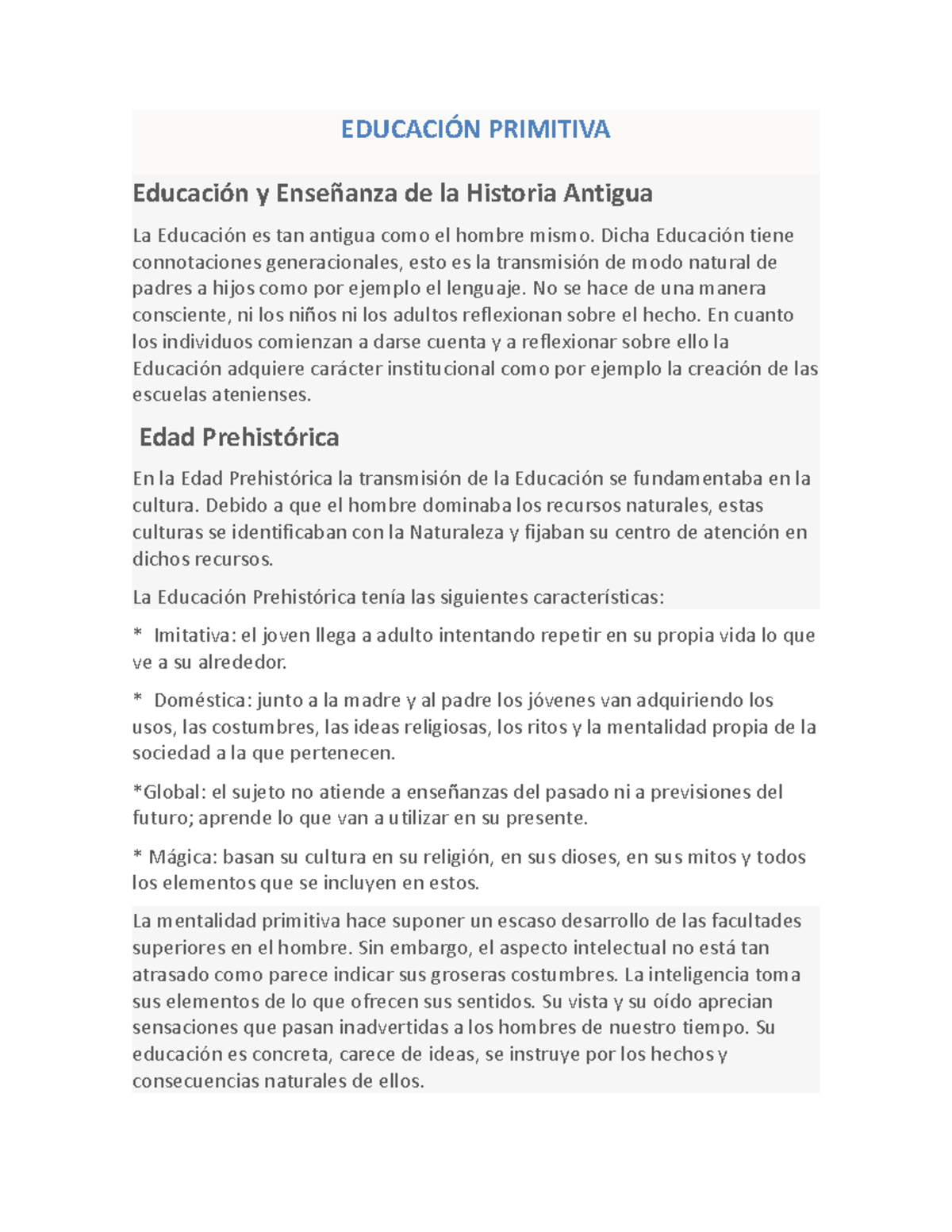 Educacion Primitiva - Espero les ayude el resumen - EDUCACIÓN PRIMITIVA ...