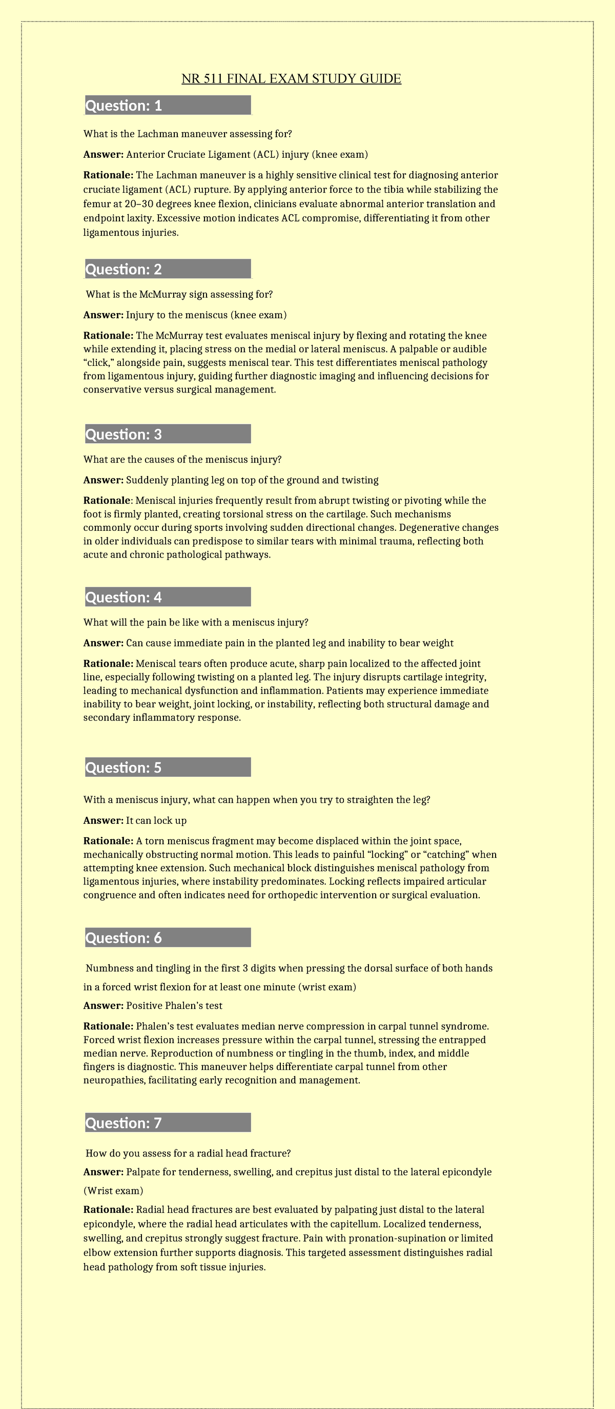 NR 511 FINAL EXAM STUDY GUIDE: Key Clinical Assessments - Studocu