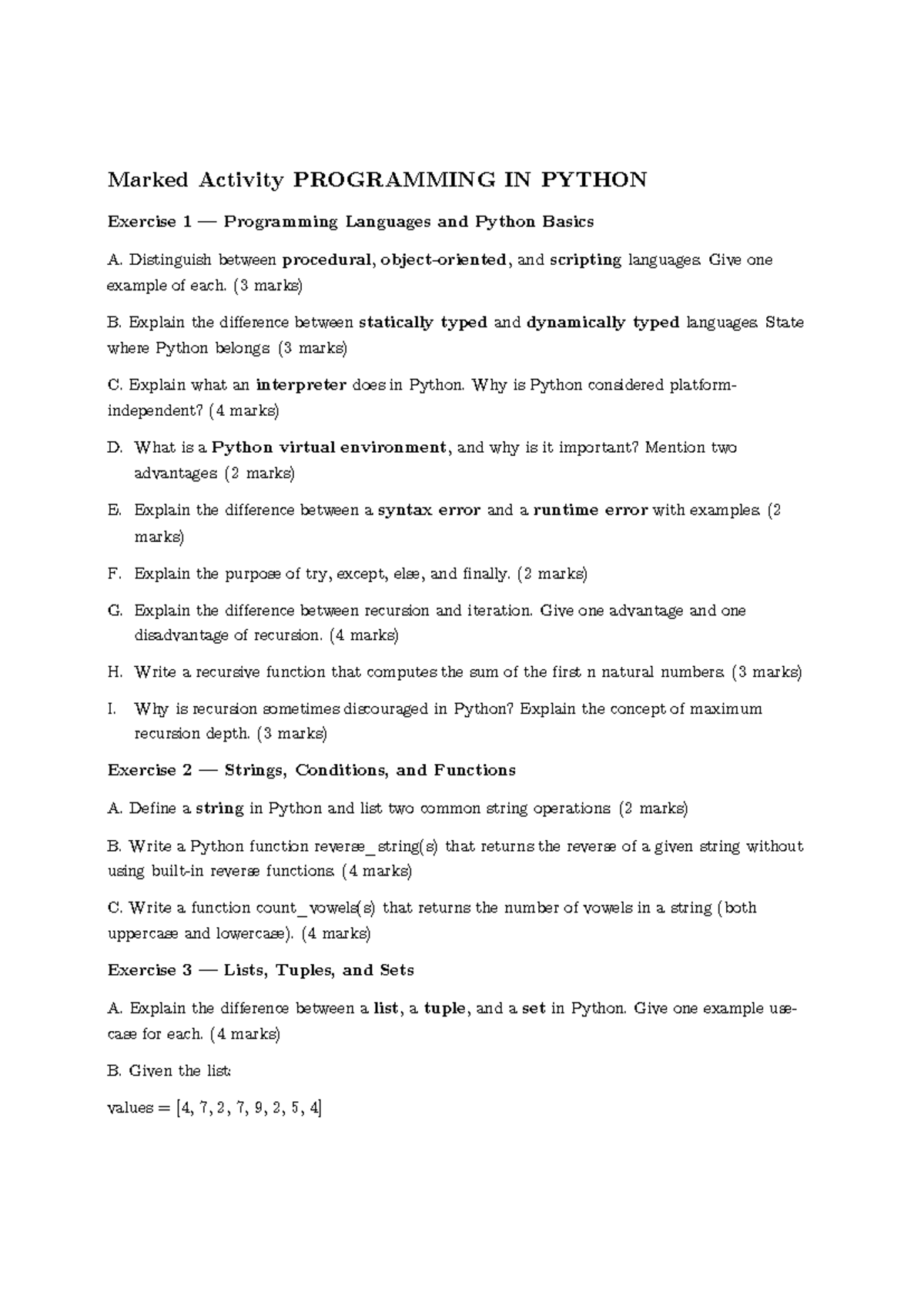 Programming in Python (CS101) - Revision Tutorial Sheet - Studocu
