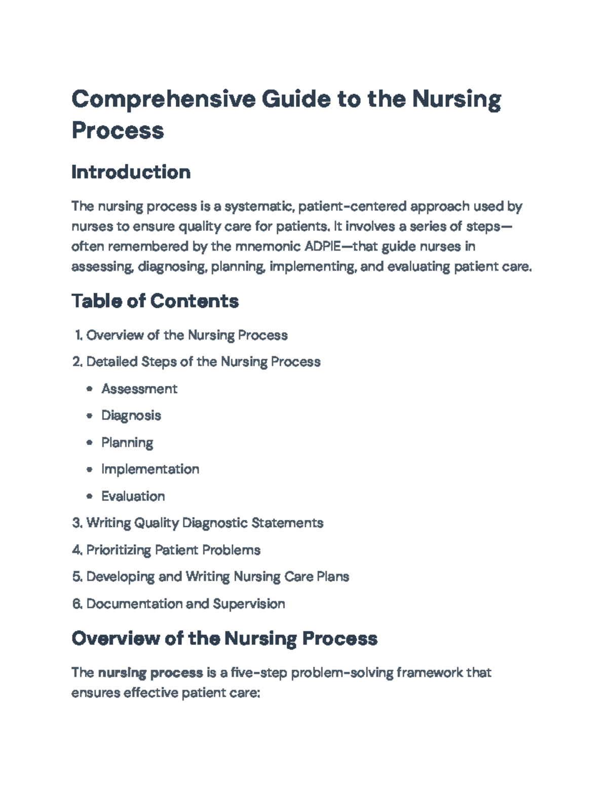 Comprehensive Nursing Process Guide: Assessment to Evaluation ...
