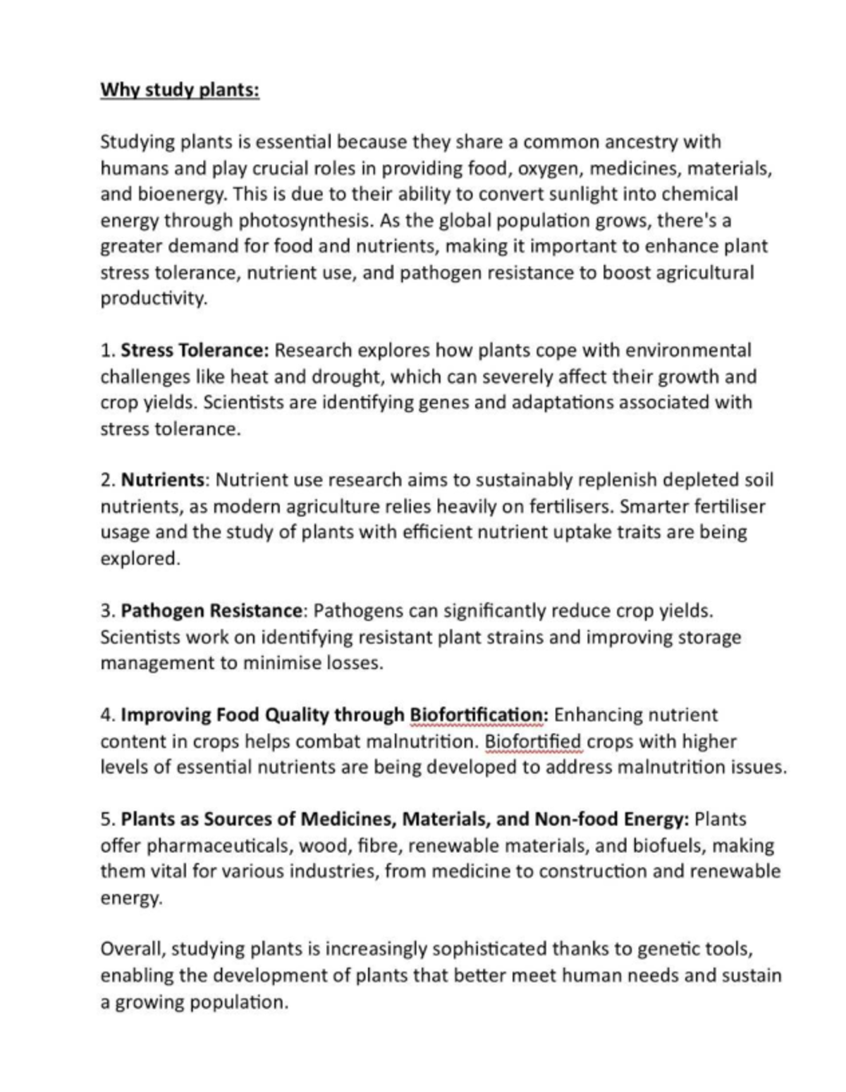 MCQ: Why Study Plants? Summary of Key Concepts and Insights - Studocu