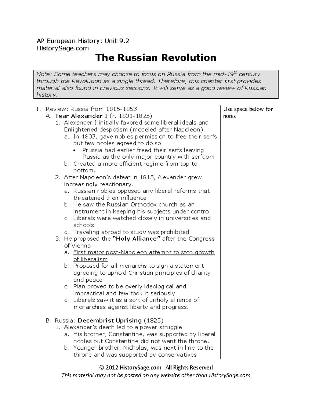 AP Euro Lecture Notes: Unit 9.2 - The Russian Revolution Overview - Studocu