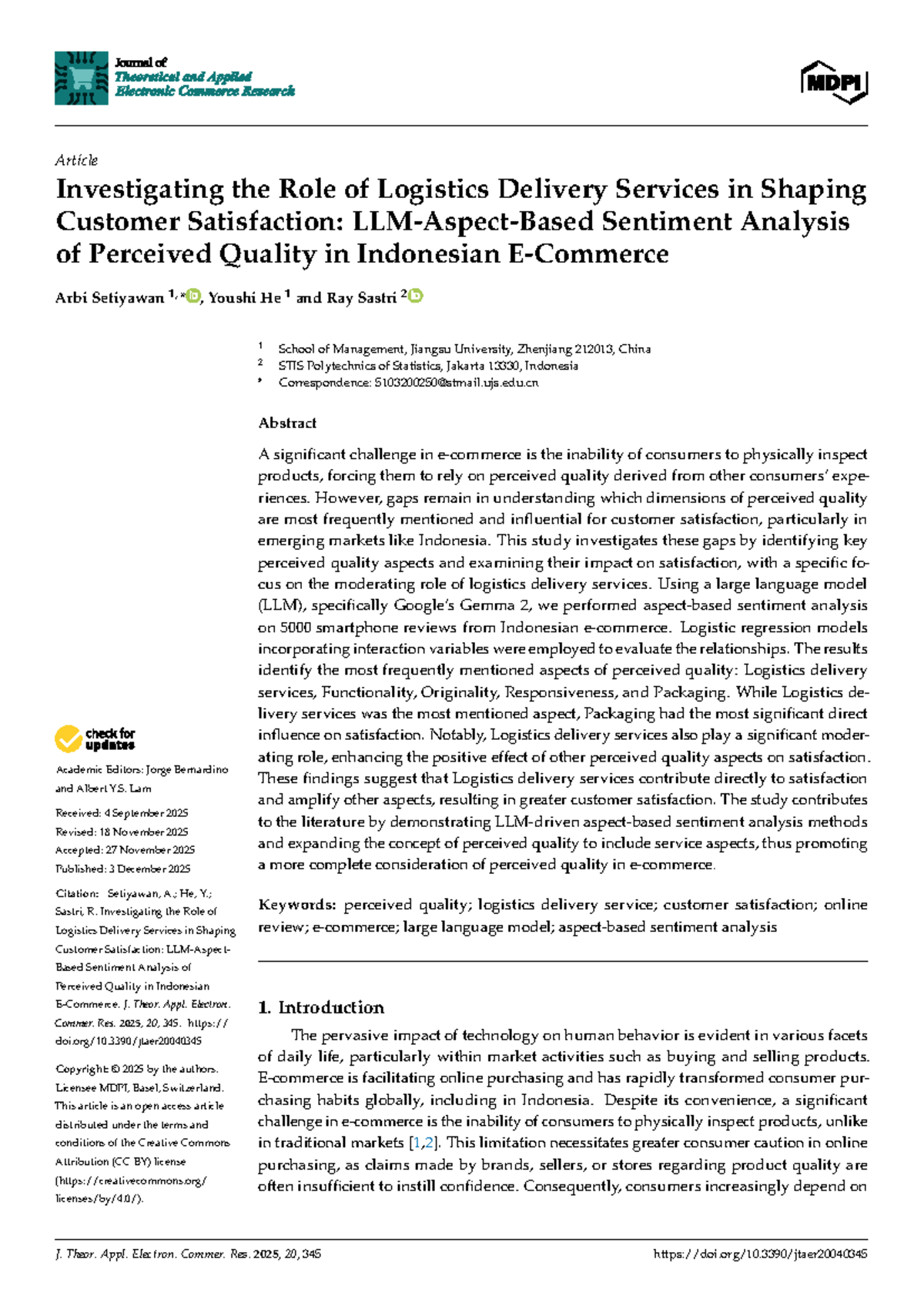 Logistics Delivery Services and Customer Satisfaction: A Study on ...