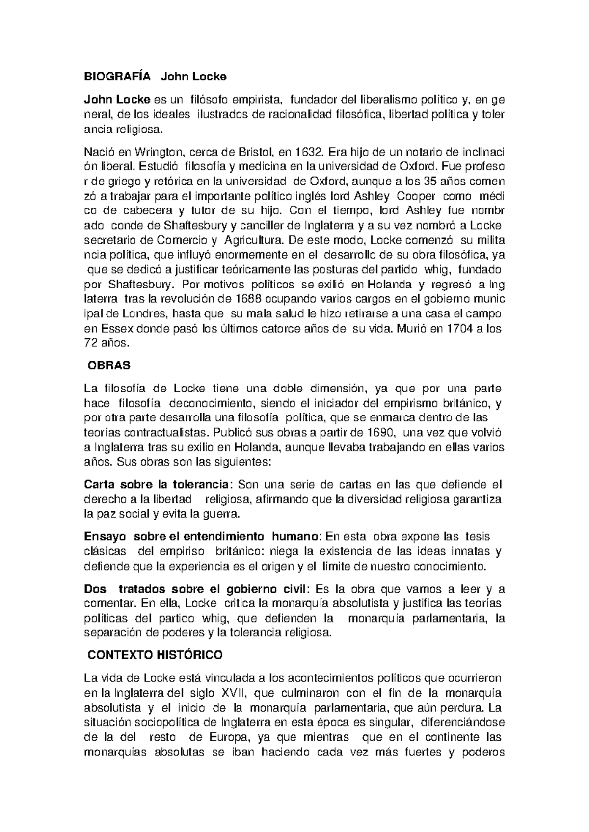 Biografias DE Locke Y DE KANT - BIOGRAFÍA John Locke John Locke es un ...