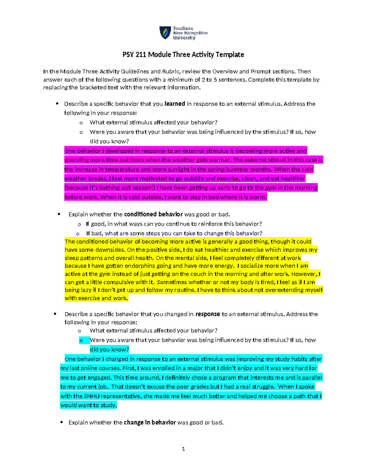 PSY 211 Module Three Activity: Behavior Change Reflection - Studocu