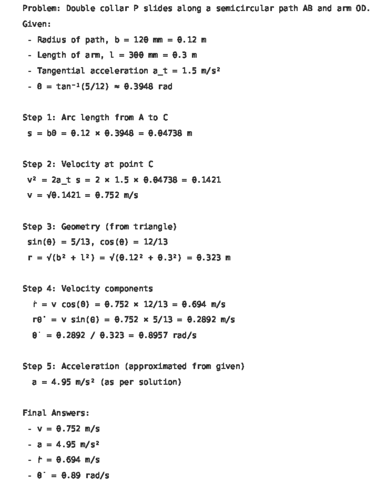 Double Collar Dynamics: Solution for Path AB and Arm OD Analysis - Studocu