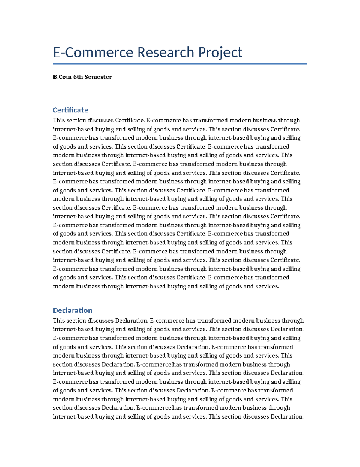 Ecommerce Project Report B.Com 6th Semester Certificate - Studocu