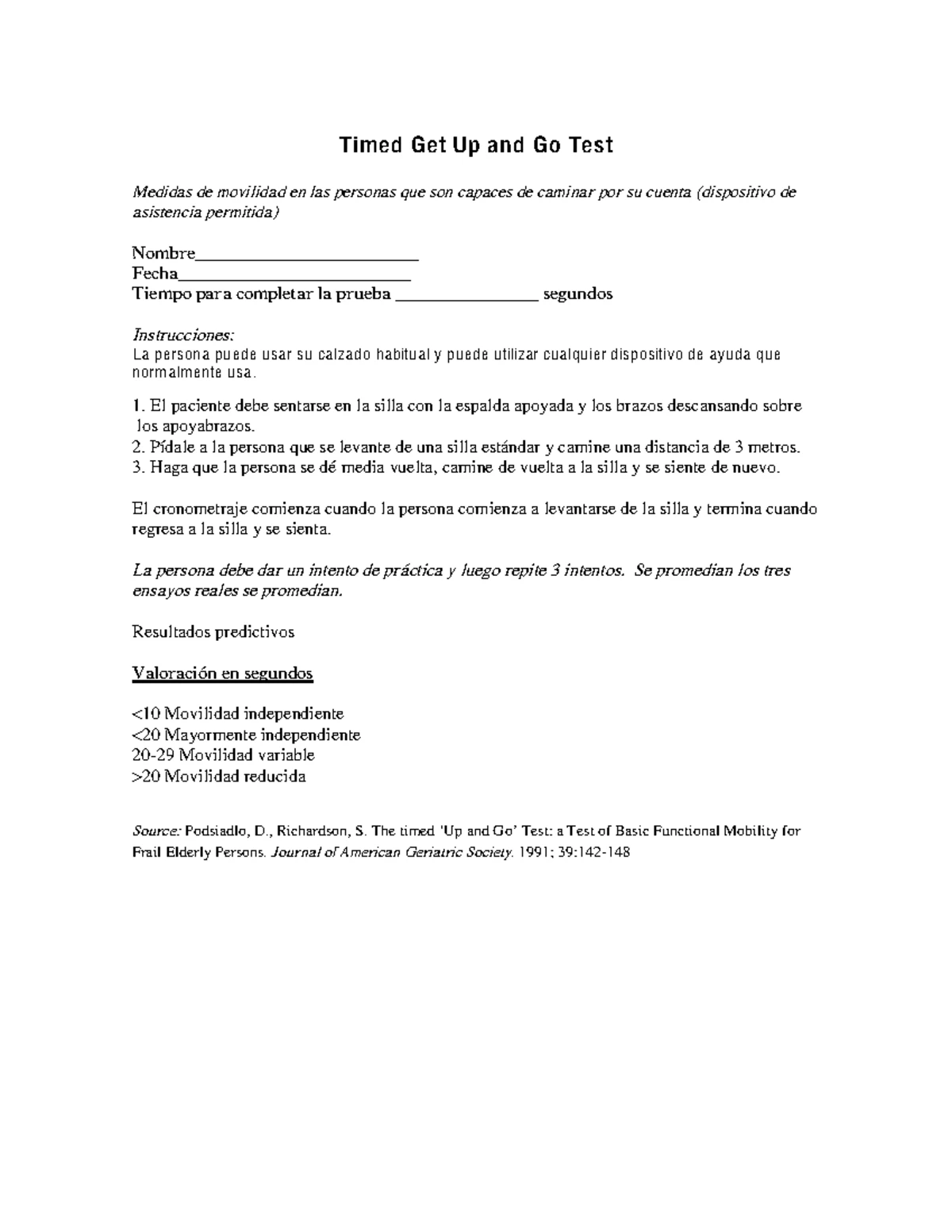 Ficha Técnica: Prueba Timed Up and Go (TUG) para Evaluación de ...