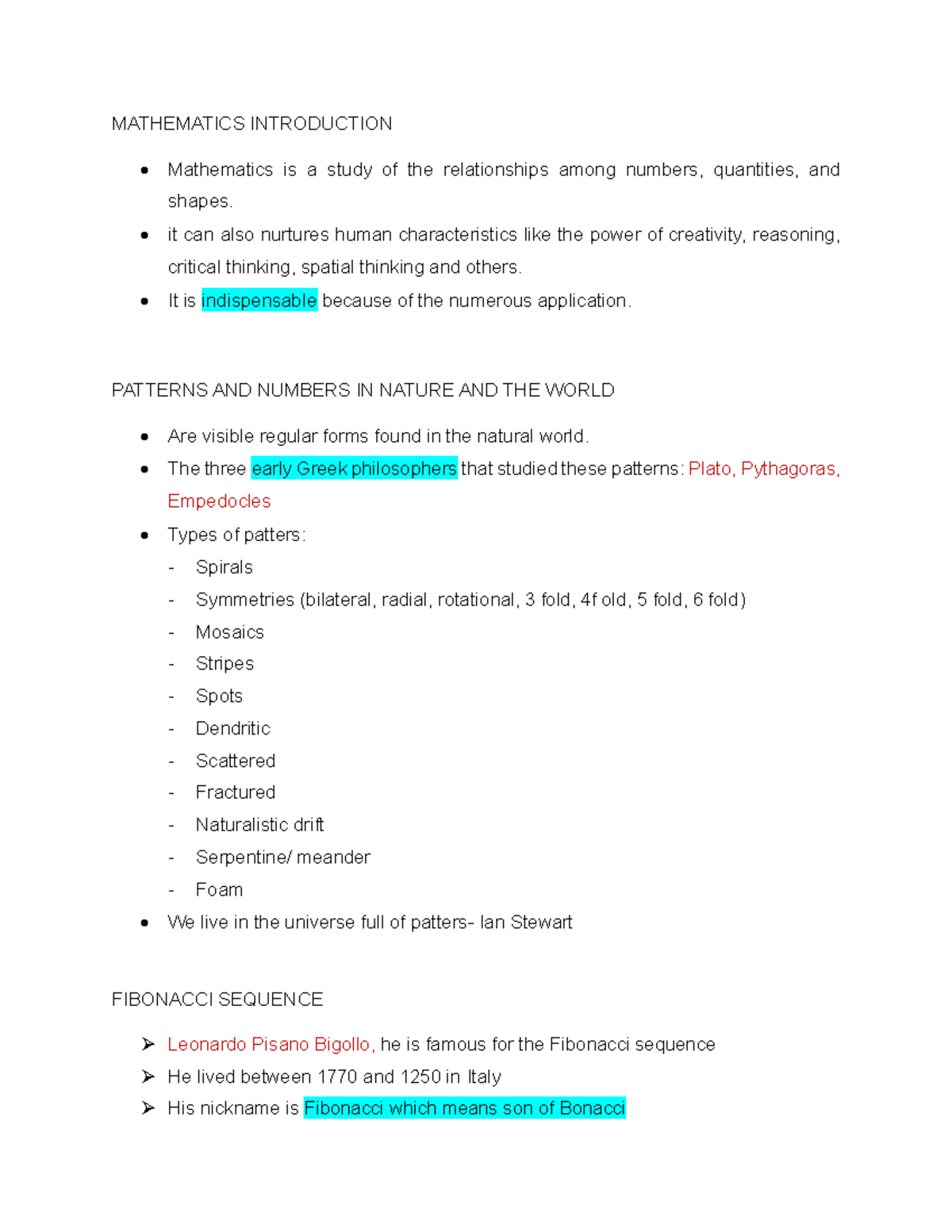 MMW- Reviewer - MATHEMATICS INTRODUCTION Mathematics is a study of the ...