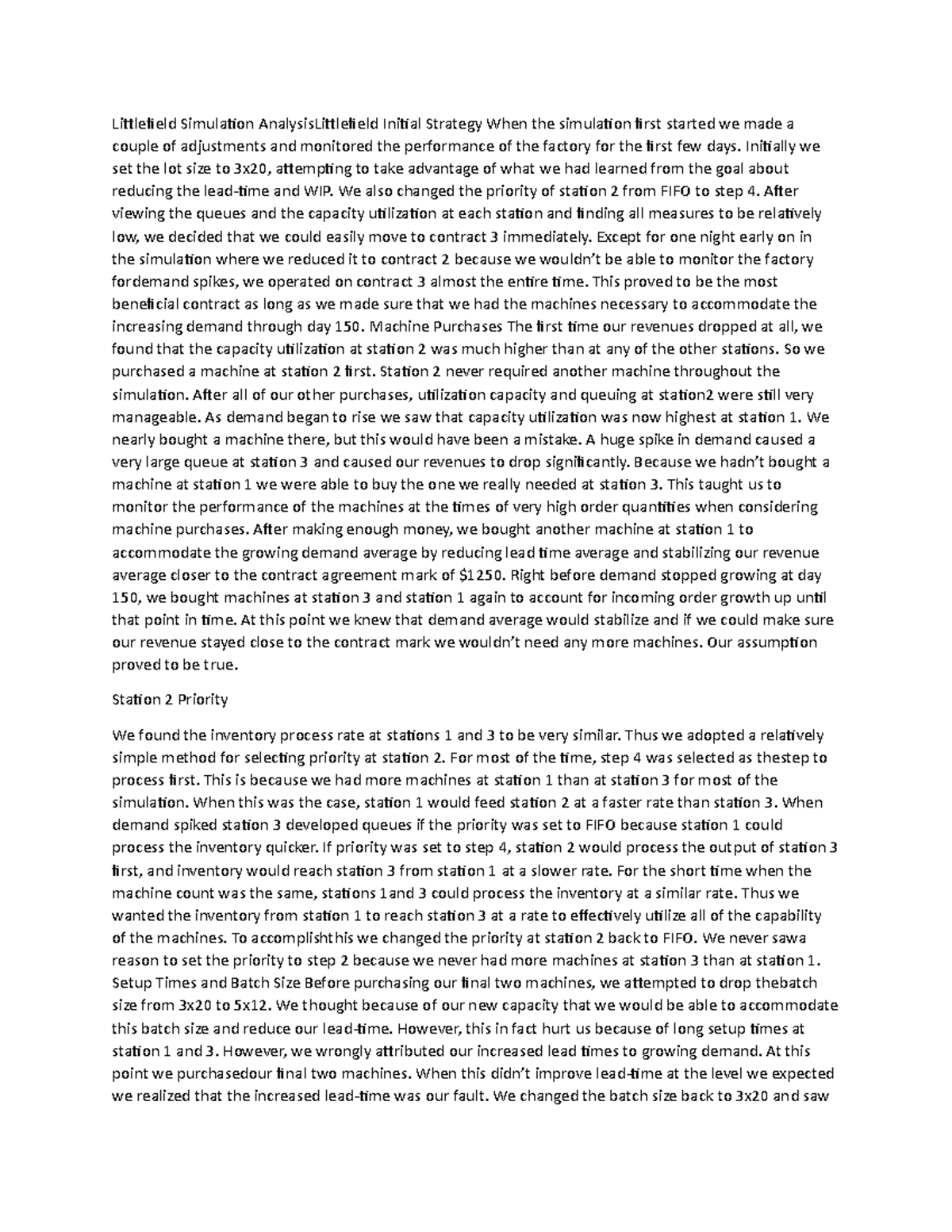 Littlefield Simulation Analysis: Initial Strategy and Performance ...