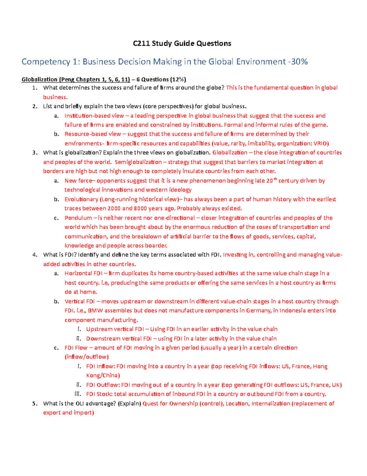 C211 Study Guide Questions - C211 Study Guide Questions Competency 1: Business Decision Making ...