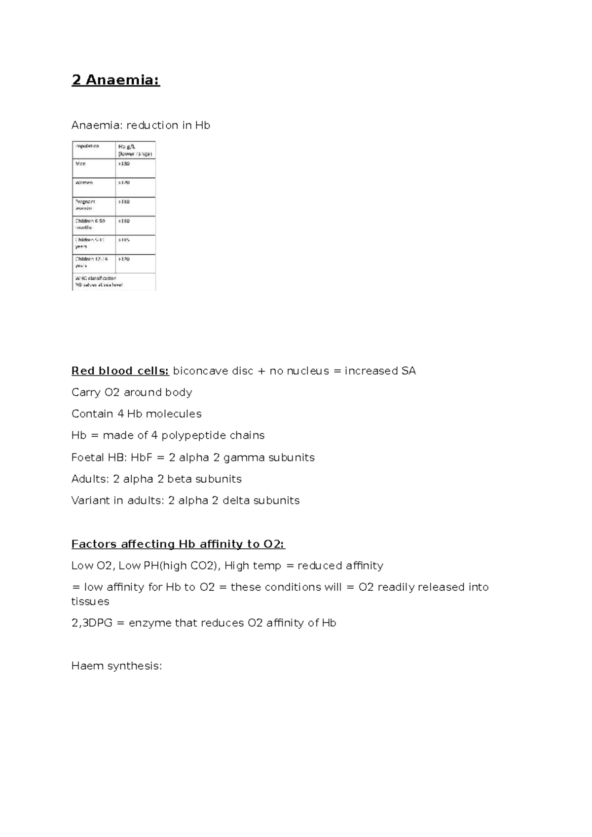 2 Anaemia - YEAR 2 MED IIH - 2 Anaemia: Anaemia: reduction in Hb Red ...