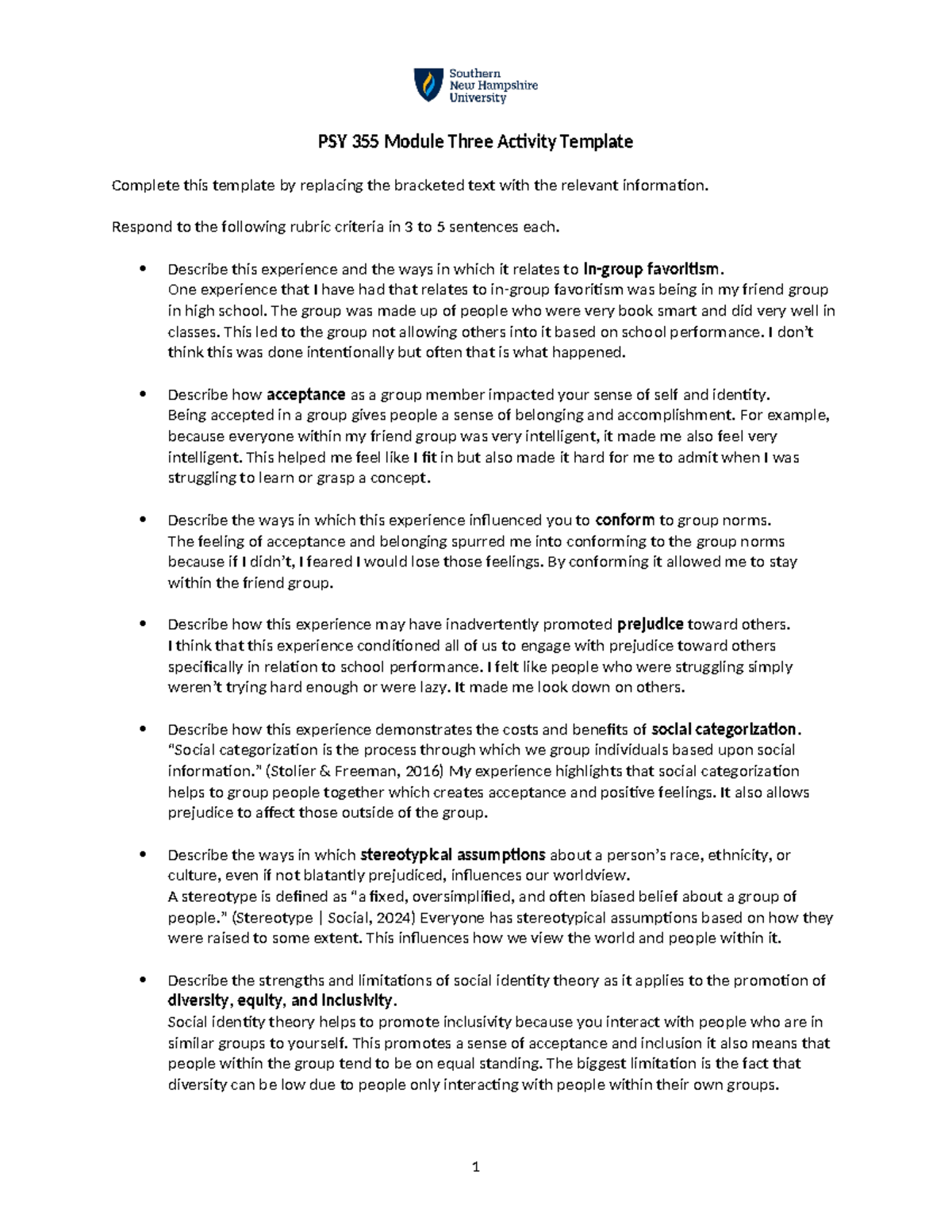 PSY 355 Module Three Activity - Respond to the following rubric ...