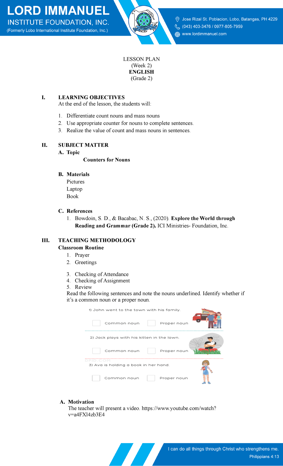 English (Week 2) - lesson plan - LESSON PLAN (Week 2) ENGLISH (Grade 2 ...